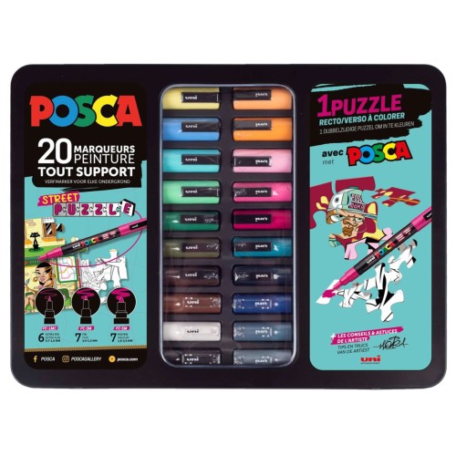 Mallette métal de 20 marqueurs POSCA - Street Puzzle (Möka) - Creastore