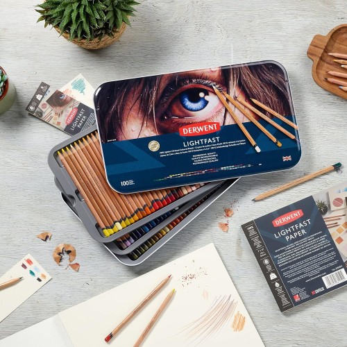 Boîte 100 crayons de couleur Lightfast + bloc de papier - Derwent ...